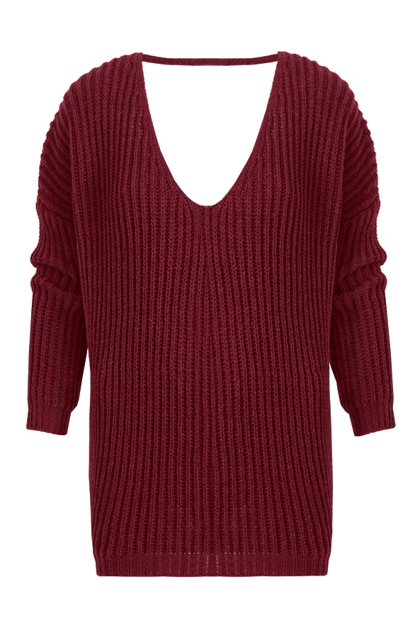 Low Back Sweater Bordeaux | fashionmusthaves.nl