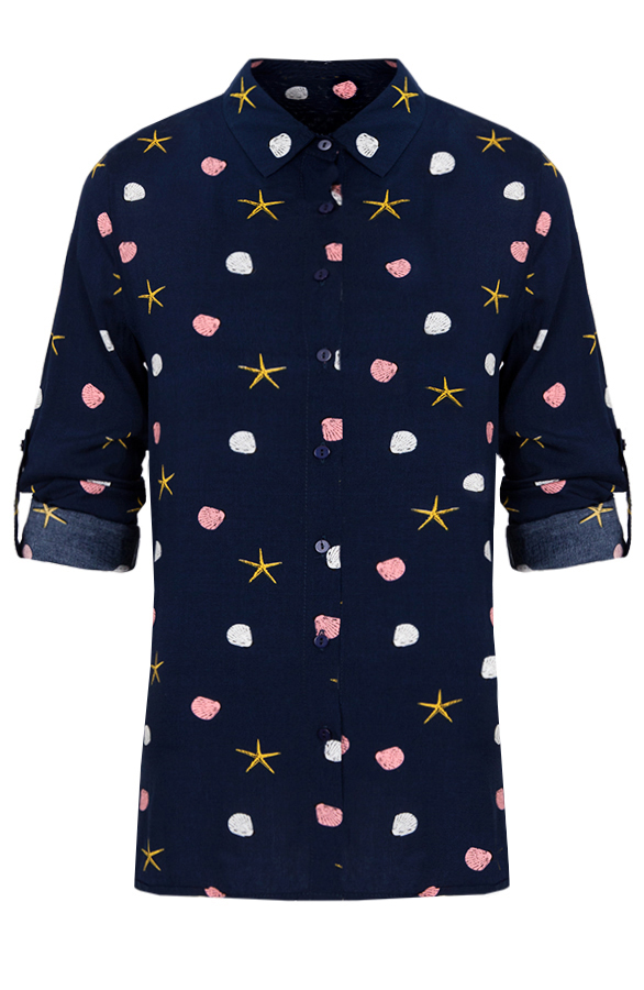 Schelpen Print Blouse Marine | fashionmusthaves.nl