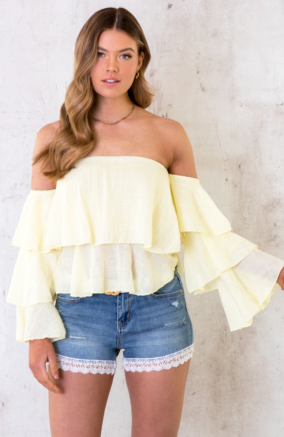 Linnen Laagjes Top Geel | fashionmusthaves.nl