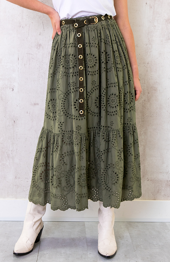 Maxi Embroidery Rok Army | fashionmusthaves.nl