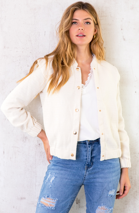 Bomber Jacket Button Creme | fashionmusthaves.nl