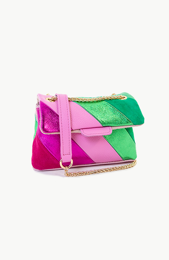 Leather Rainbow Chain Bag Roze Bright Green | fashionmusthaves.nl