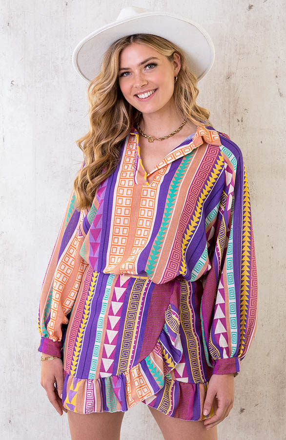 Aztec Blouse Purple | fashionmusthaves.nl