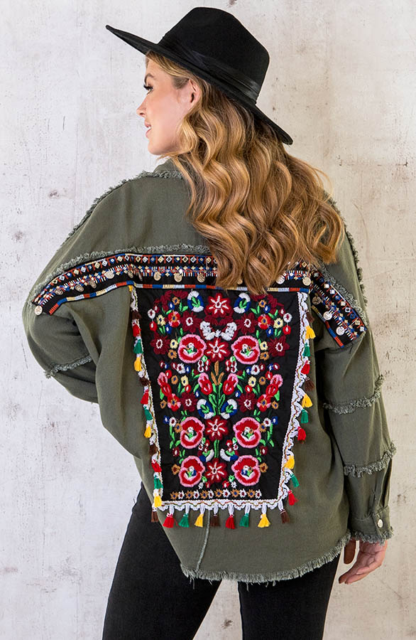 Embroidery Boho Jacket Army | fashionmusthaves.nl