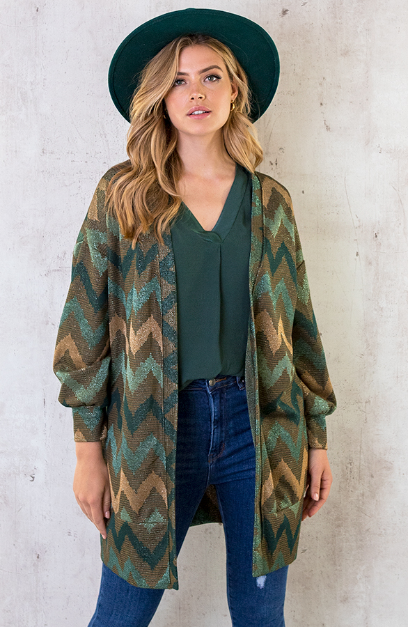 Print Lurex Vest Smaragd | fashionmusthaves.nl