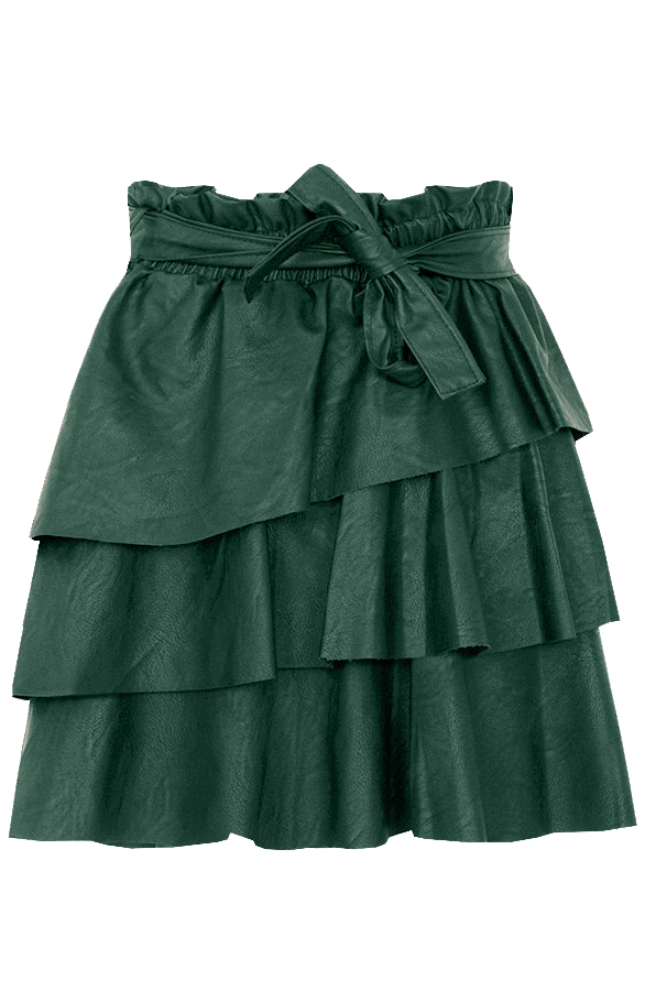 Leren Ruffle Rok Smaragd | fashionmusthaves.nl