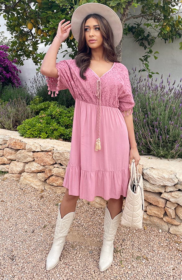 Kanten Oversized Jurk Dust Pink | Fashionmusthaves.nl