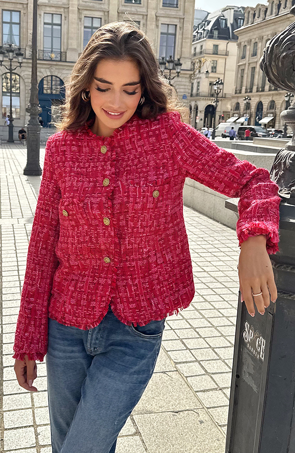 Tweed Jacket Elegant Rood Roze | Fashionmusthaves.nl
