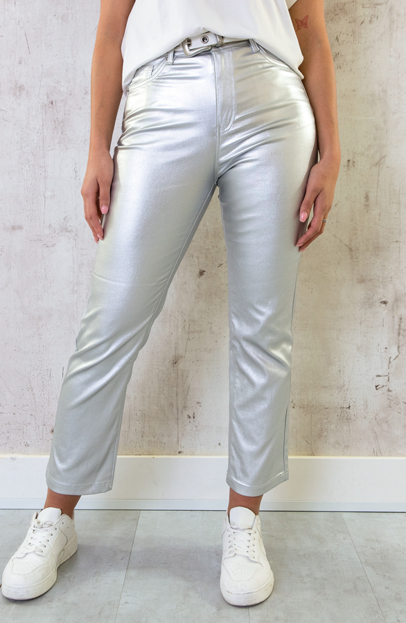 Metallic Broek Dames Zilver | Fashionmusthaves.nl
