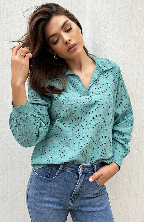 Embroidery Oversized Blouse Mint | Fashionmusthaves.nl