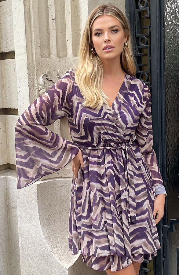 Stripe Jurk Wijde Mouw Zebra Purple | Fashionmusthaves.nl