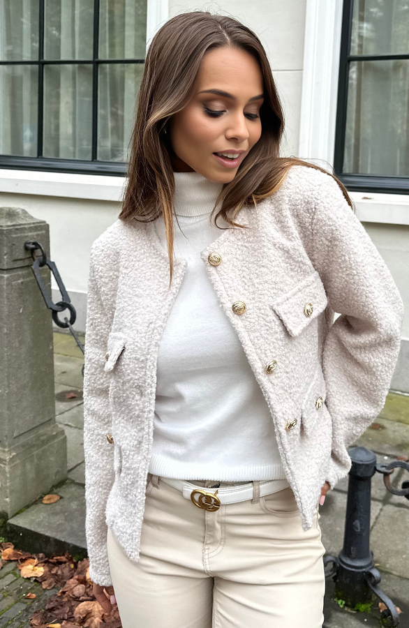 Classic Boucle Jacket Beige | Fashionmusthaves.nl