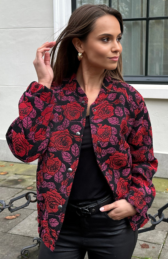 Deluxe Flower Bomber Rood Roze | Fashionmusthaves.nl
