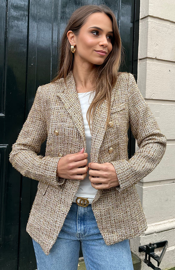 Luxury Bouclé Blazer Lurex Gold | Fashionmusthaves.nl