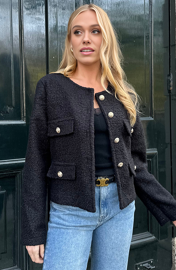 Classic Boucle Jacket Zwart | Fashionmusthaves.nl