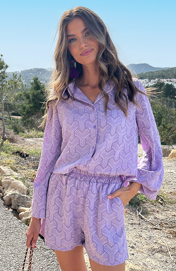 Detailed Print Blouse Lila | Fashionmusthaves.nl